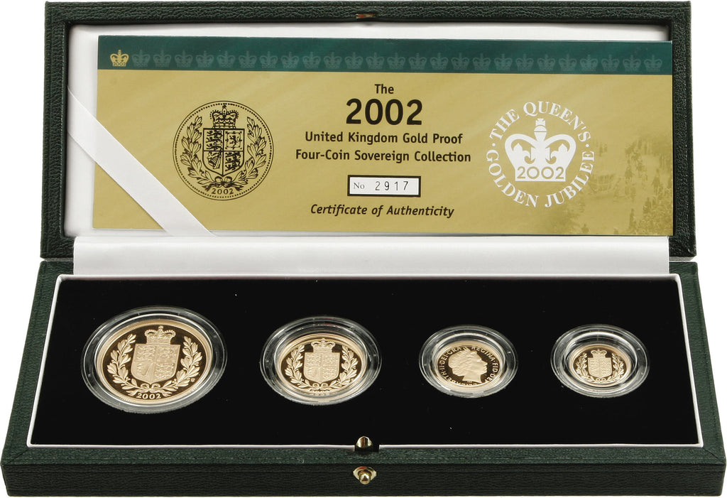 2002 QEII Golden Jubilee Four Coin Gold Proof Sovereign Set with Box a ...